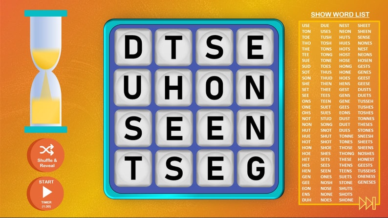Boggle - Virtual Letter Spelling Word Game With Answers (powerpoint) - Etsy