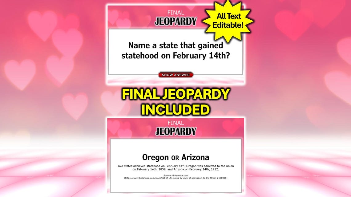 Valentine's Day Trivia - Jeopardy Powerpoint Game With Scoring ...