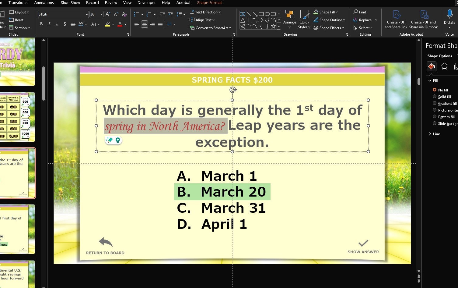 1st Day of Spring Jeopardy Game Digital Powerpoint Activity With ...