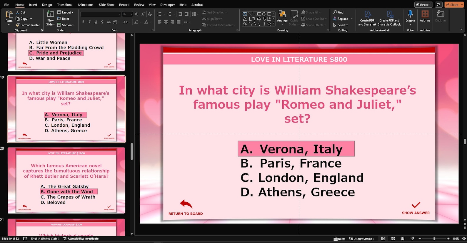 Valentine's Day Trivia - Jeopardy Powerpoint Game With Scoring ...