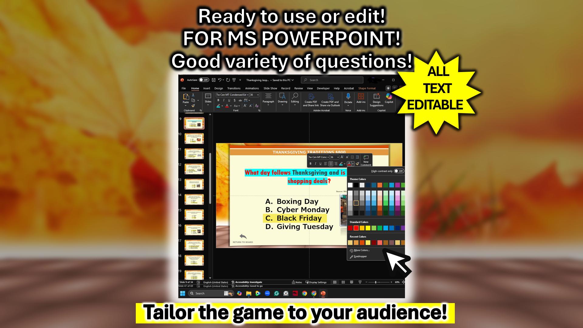 Thanksgiving Jeopardy Game: Customizable Trivia Powerpoint (digital ...