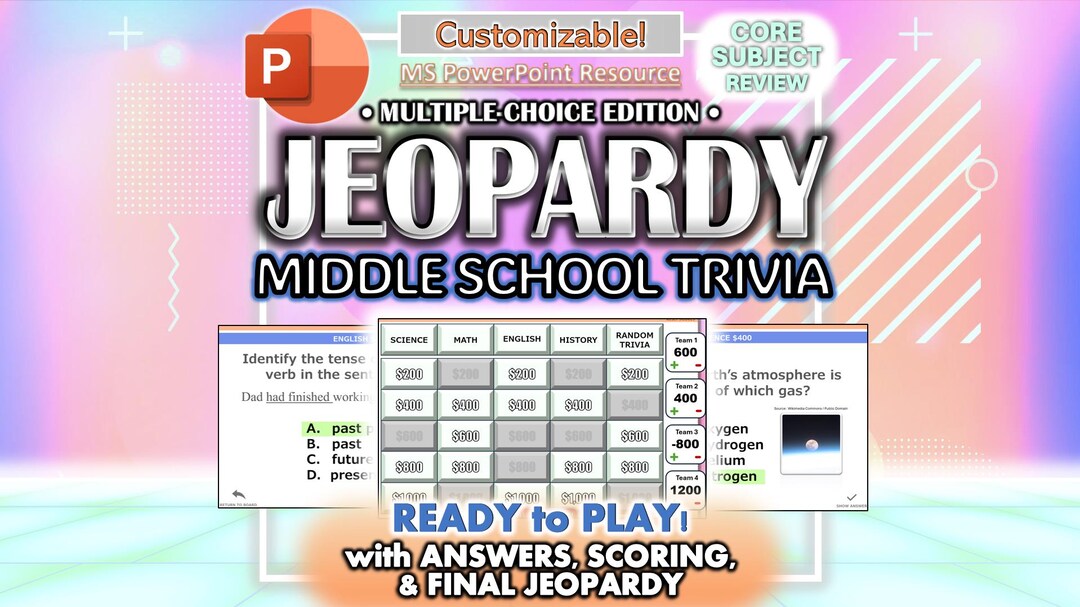 Interactive Jeopardy Powerpoint Game: Customizable Middle School Trivia ...