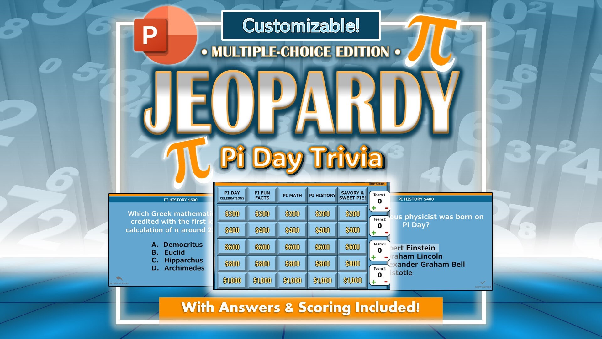 Pi Day Jeopardy Trivia Game: Customizable W/ Scoring Powerpoint Digital ...