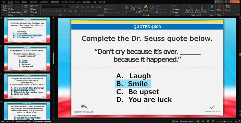 Dr. Seuss Day Jeopardy Trivia Game - for Powerpoint, Customizable With ...