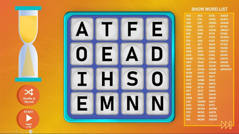 Boggle - Virtual Letter Spelling Word Game With Answers (powerpoint) - Etsy