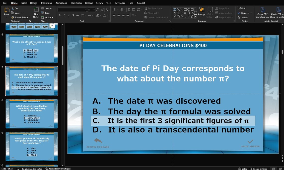 Pi Day Jeopardy Trivia Game: Customizable W/ Scoring Powerpoint Digital ...