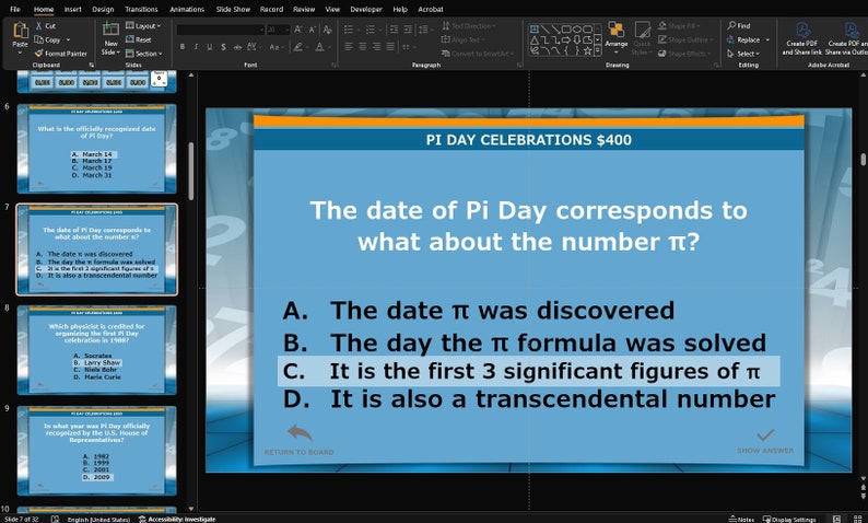 Pi Day Jeopardy Trivia Game: Customizable Powerpoint (digital Learning ...