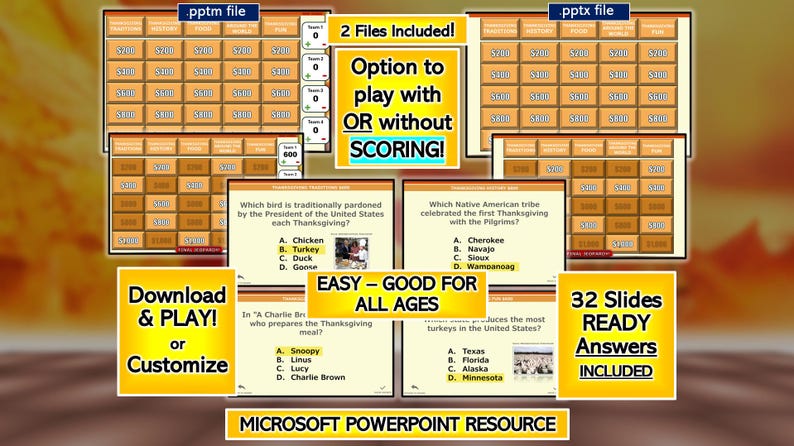 Thanksgiving Jeopardy Game: Customizable Trivia Powerpoint (digital ...