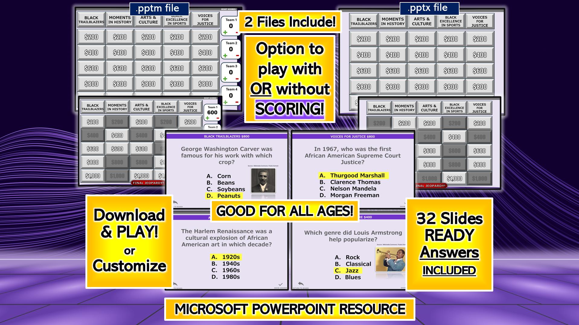 Black History Month Jeopardy Game: Digital Classroom Trivia (MS ...