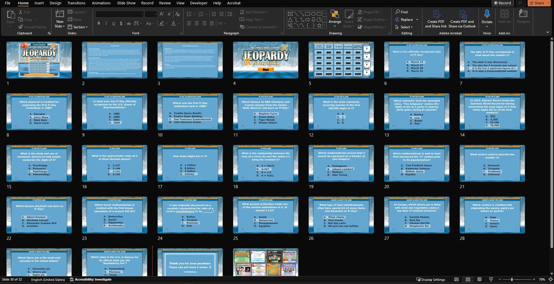 Pi Day Jeopardy Trivia Game: Customizable Powerpoint (digital Learning ...