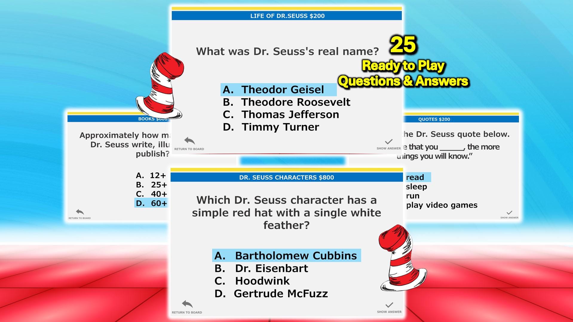 Dr. Seuss Day Jeopardy Trivia Game: Customizable Powerpoint (digital ...
