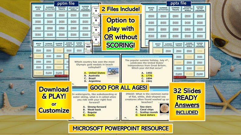 Summer Fun Jeopardy Trivia - Digital Party Game, Customizable Resource ...