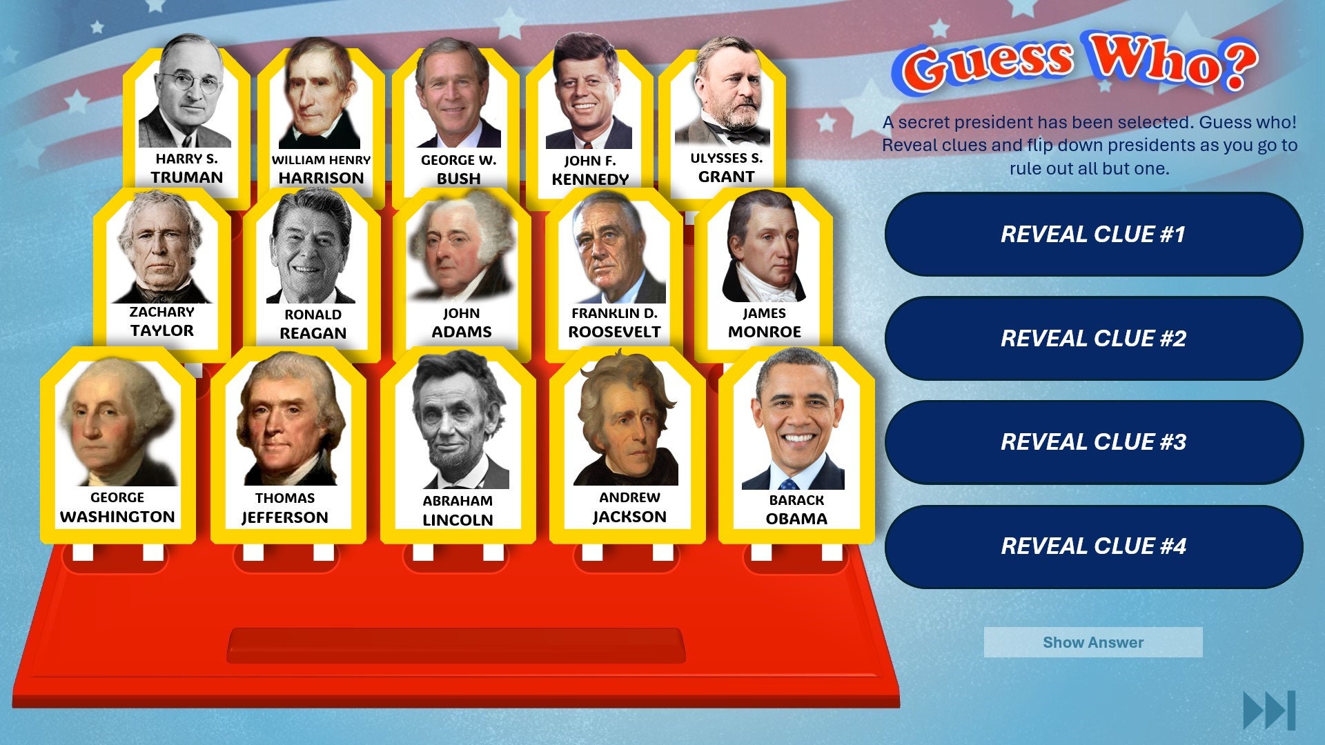 Guess Who? U.S. President Themed Interactive Digital Powerpoint Game ...