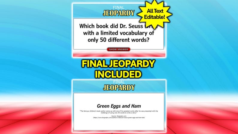 Dr. Seuss Day Jeopardy Trivia Game: Customizable Powerpoint (digital ...