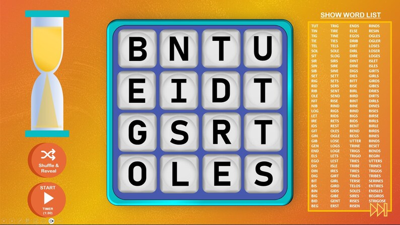 Boggle - Virtual Letter Spelling Word Game With Answers (powerpoint) - Etsy