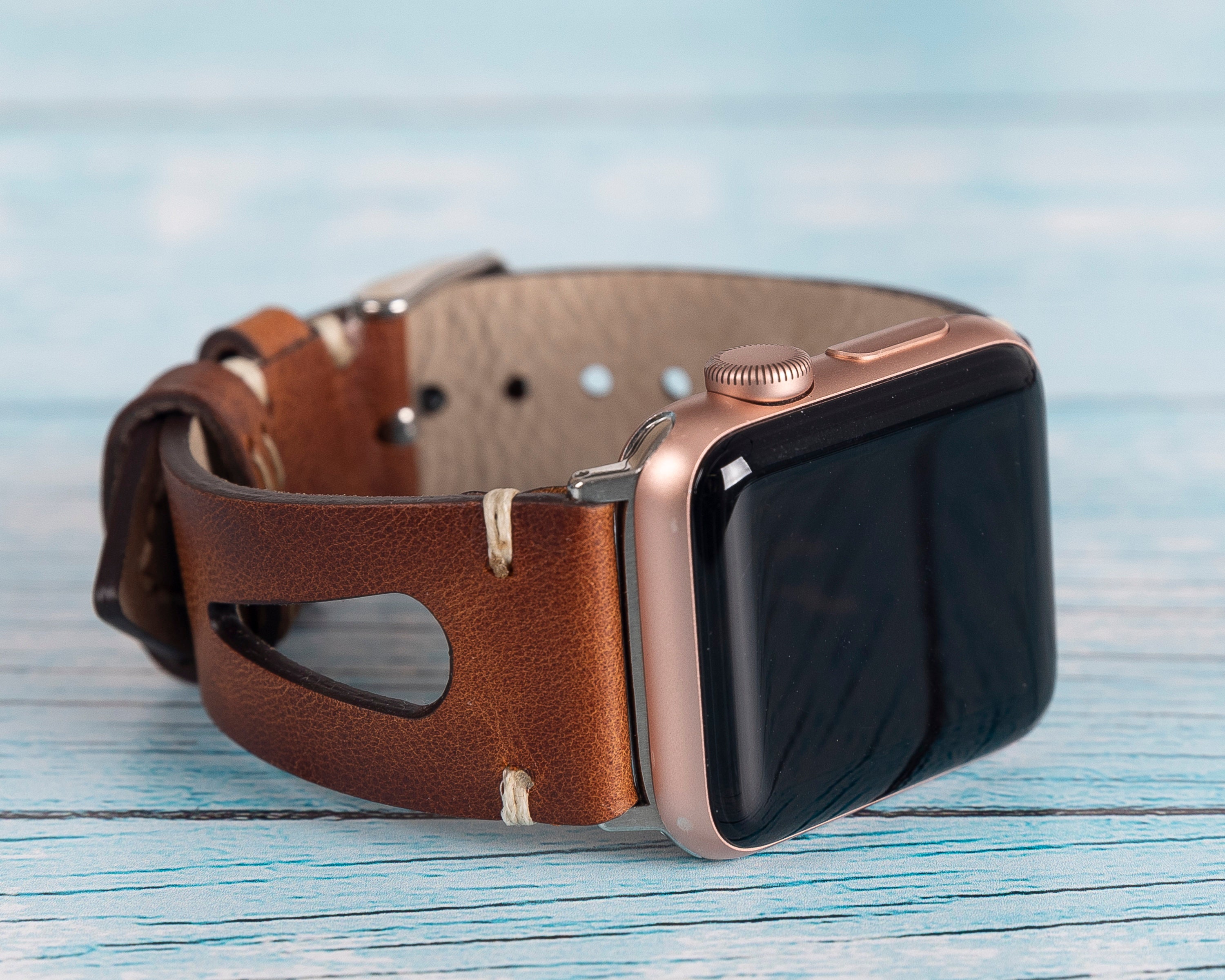 Handmade Brown Authentic Leather Apple Watch Band & Strap All Series 7 ...
