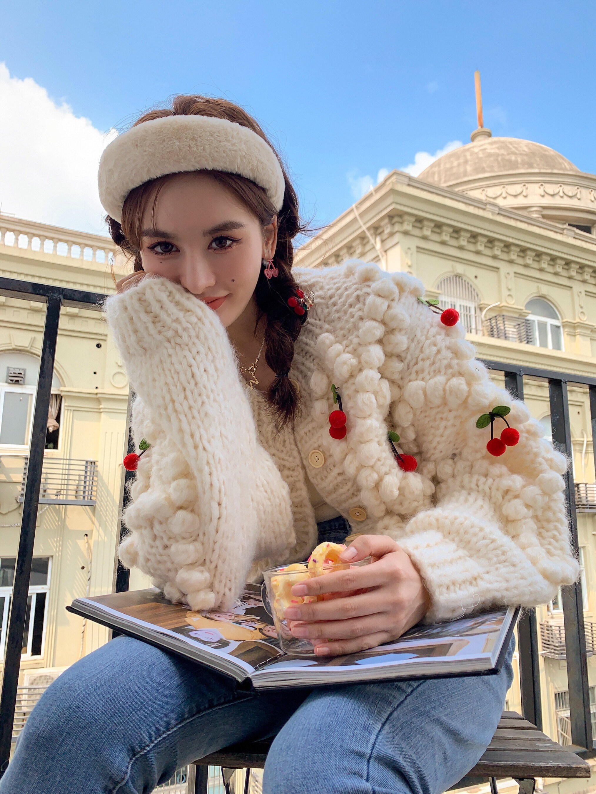 Cherry Chunky Knit Cardigan Womens Oversized Classic Vintage Look ...