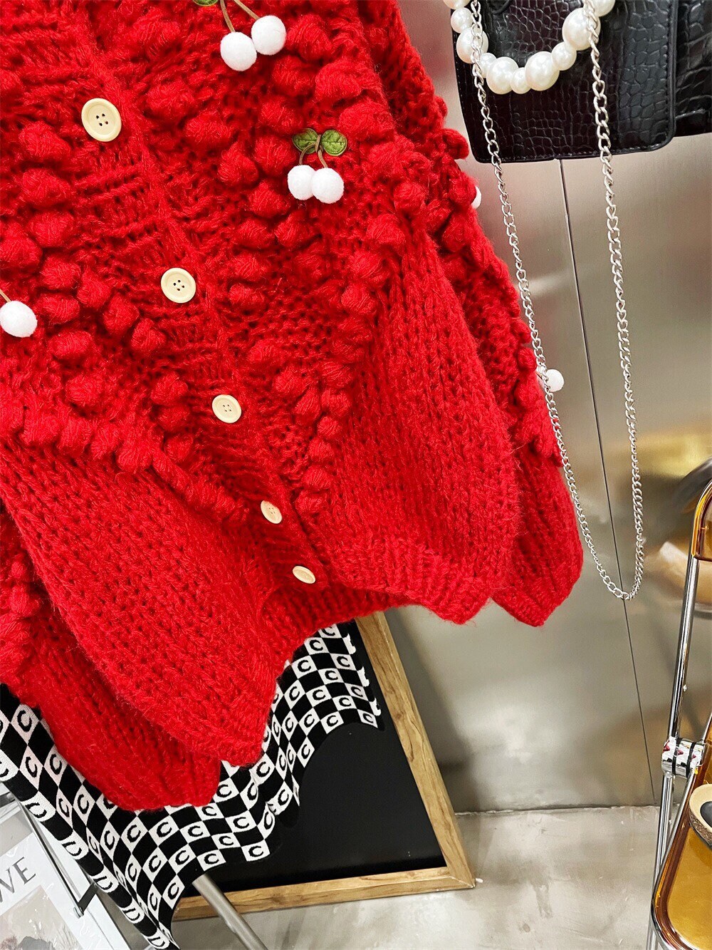 Cherry Chunky Knit Cardigan Womens Oversized Classic Vintage Look ...