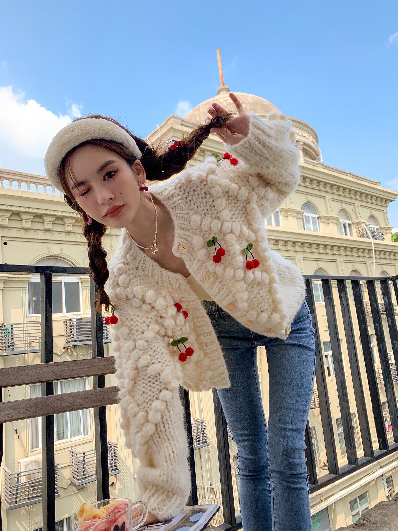 Cherry Chunky Knit Cardigan Womens Oversized Classic Vintage Look ...