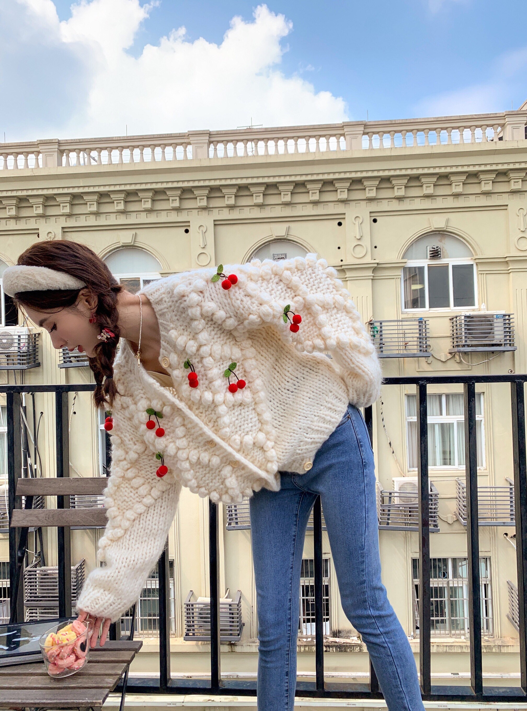 Cherry Chunky Knit Cardigan Womens Oversized Classic Vintage Look ...