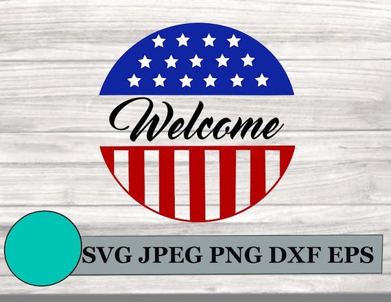 Welcome Stars and Stripes Round Sign - Etsy
