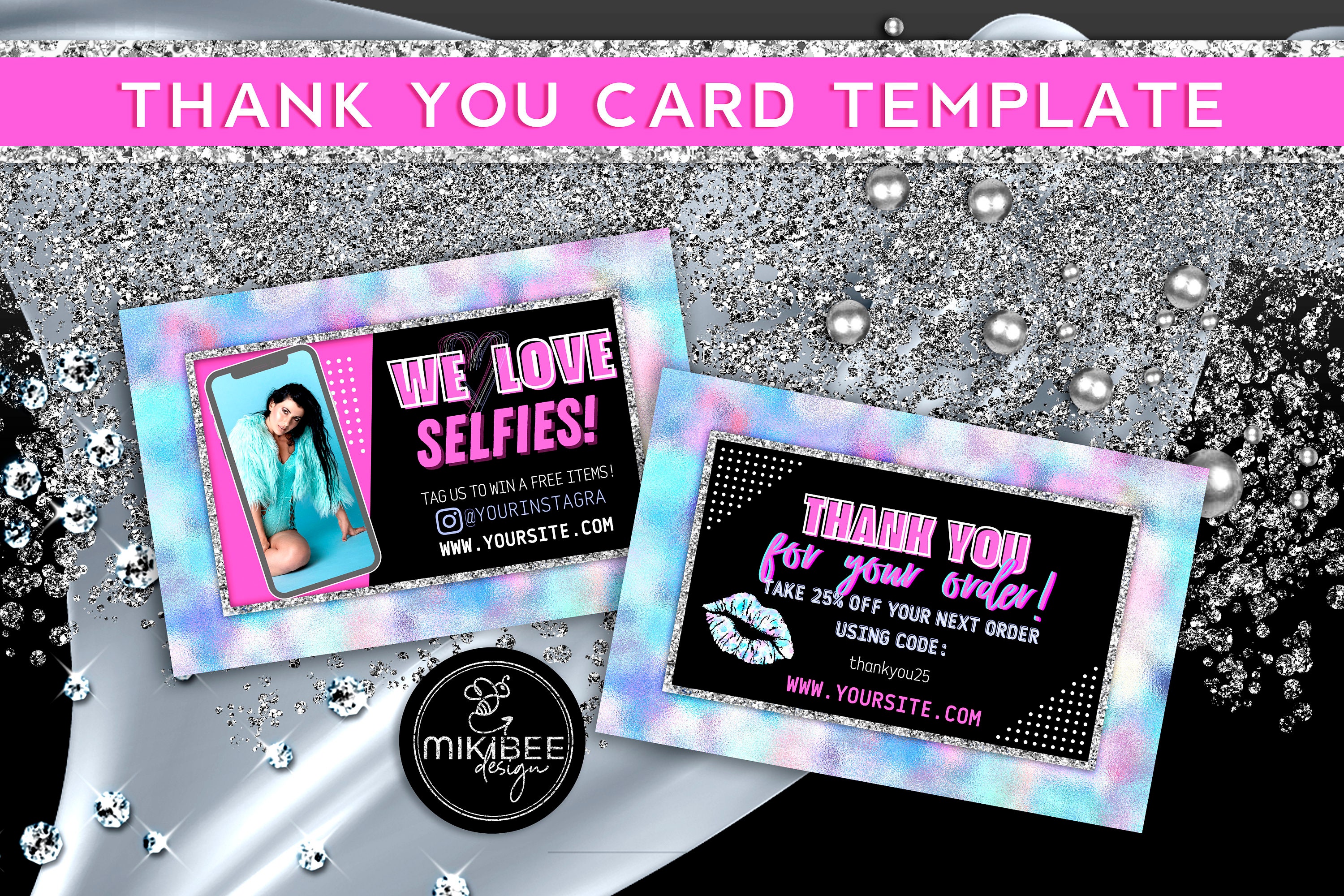 Hologram Thank You Card Beauty Thank You Card Holographic - Etsy