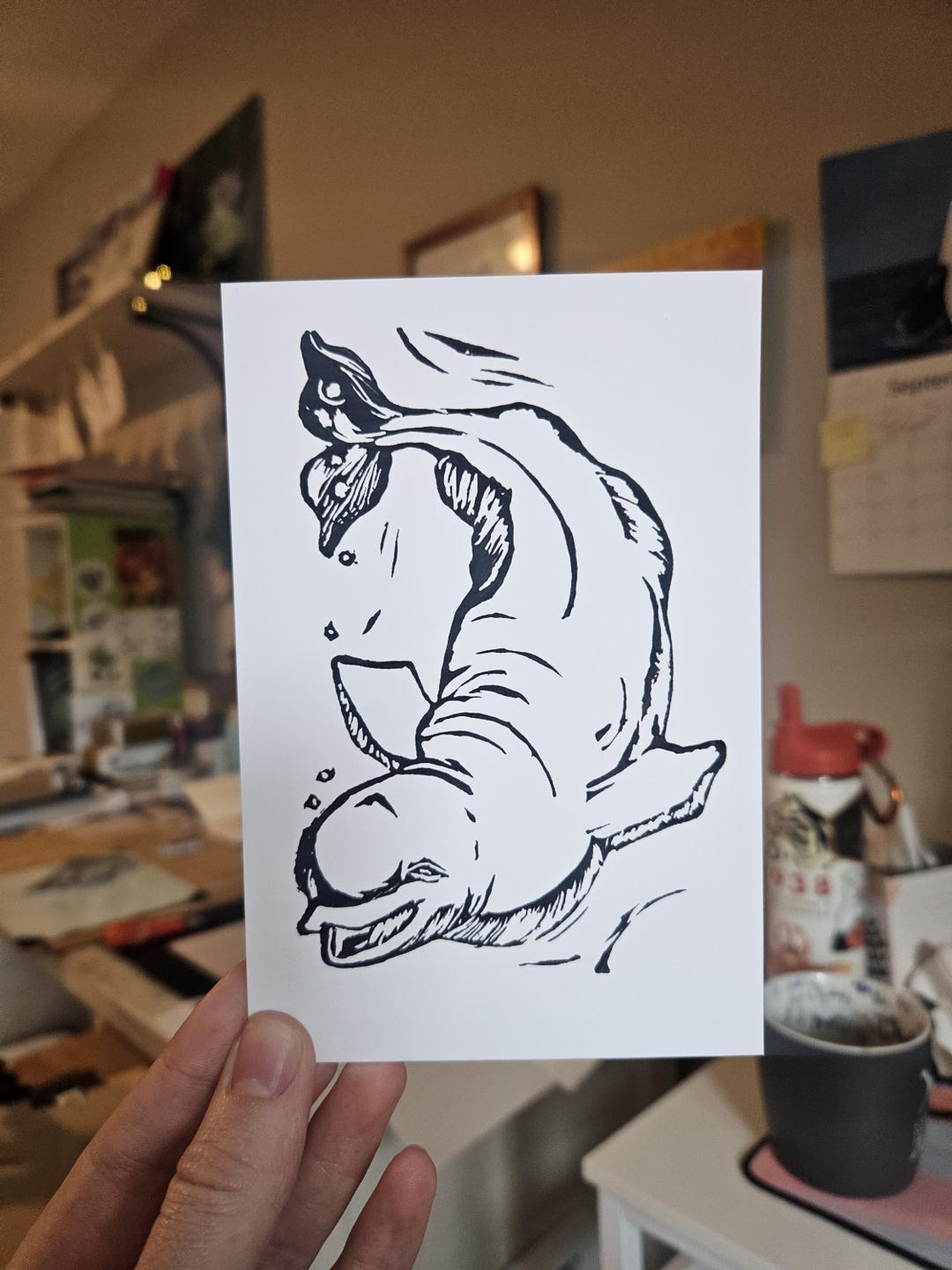 Beluga Whale Block Print- 4x6 Print- Archive (non-subscription) - Etsy