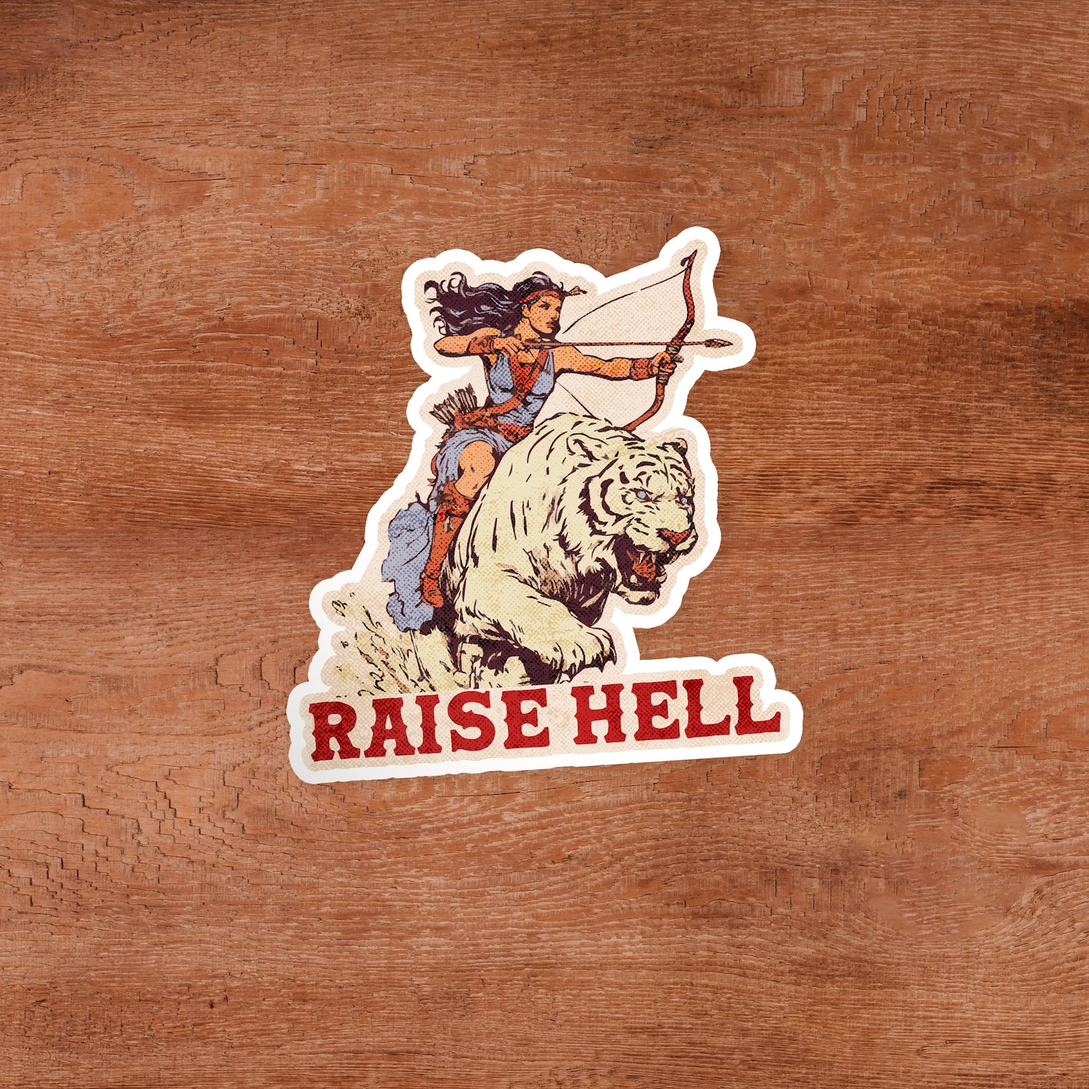 Raise Hell Cowgirl and Tiger Sticker, Vintage Feminist Aesthetic Decal ...