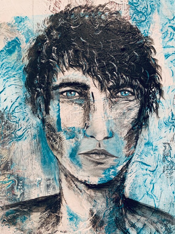 Monochrome Male Portrait Melancholy Art Feeling Blue Art - Etsy
