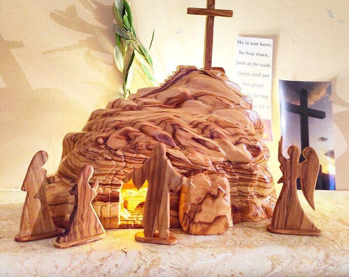Easter Nativity Scene - Wooden Sculpture Empty Tomb With Three Cross ...