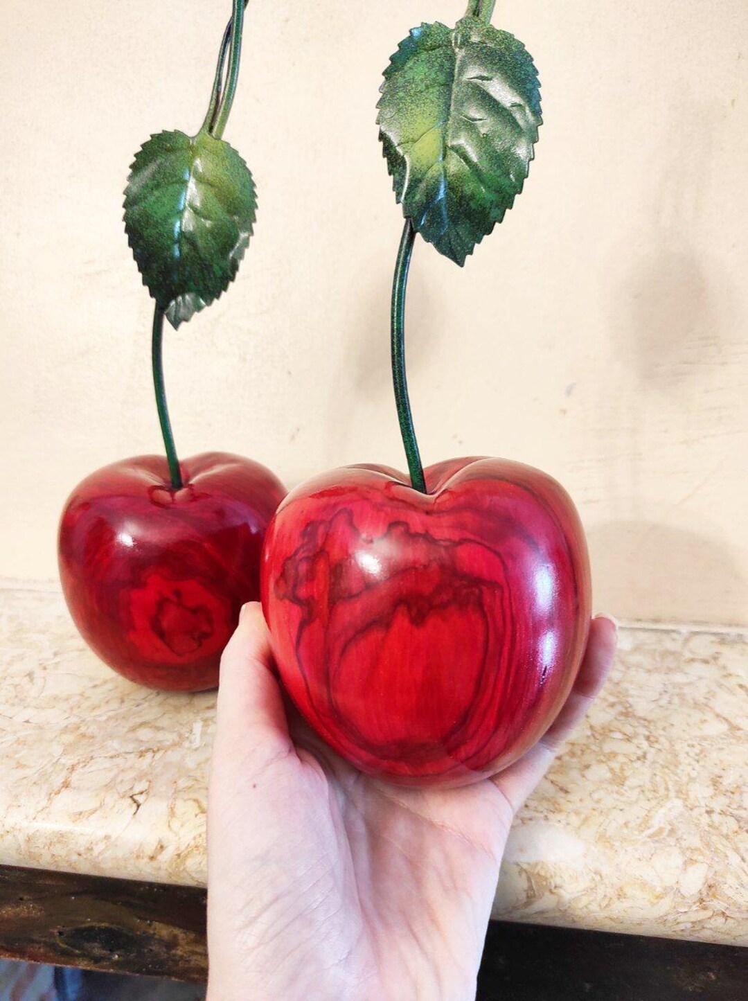 Giant Painted Cherry Wood - Cherry Over Sized Statue - Hand Carved Wood ...
