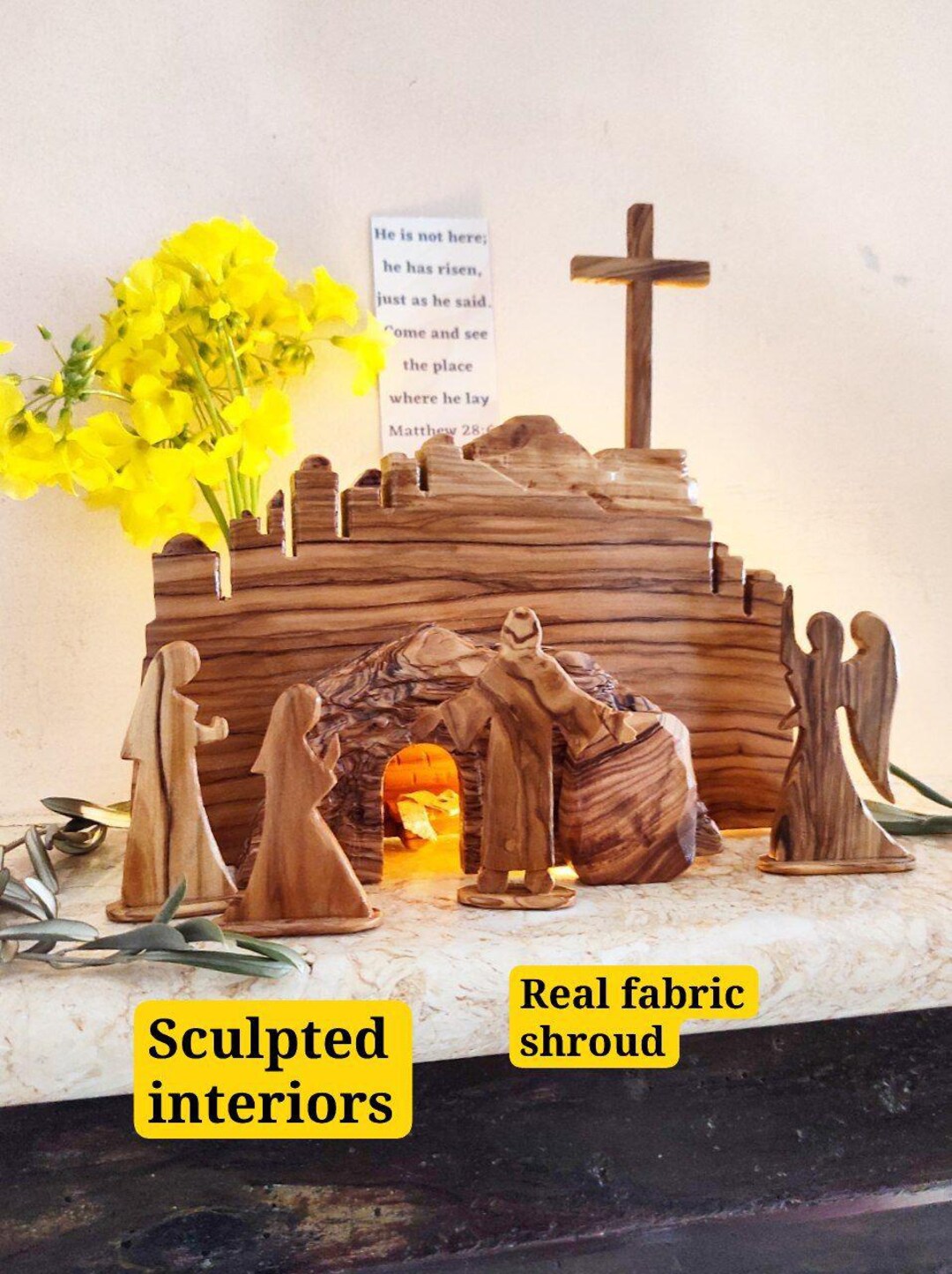 Sculpture of Easter Nativity Scene He is Risen Empty Tomb Tomb ...