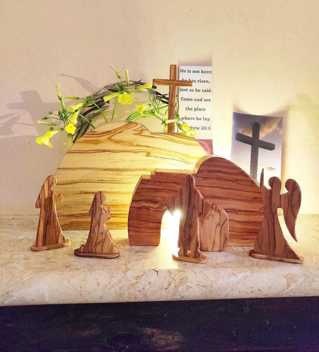 Wooden Easter Resurrection Scene - Wooden Empty Tomb - Easter Nativity ...