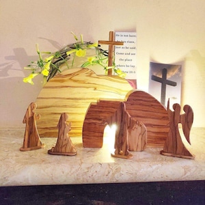 Wooden Easter Resurrection Scene - Wooden Empty Tomb - Easter Nativity ...