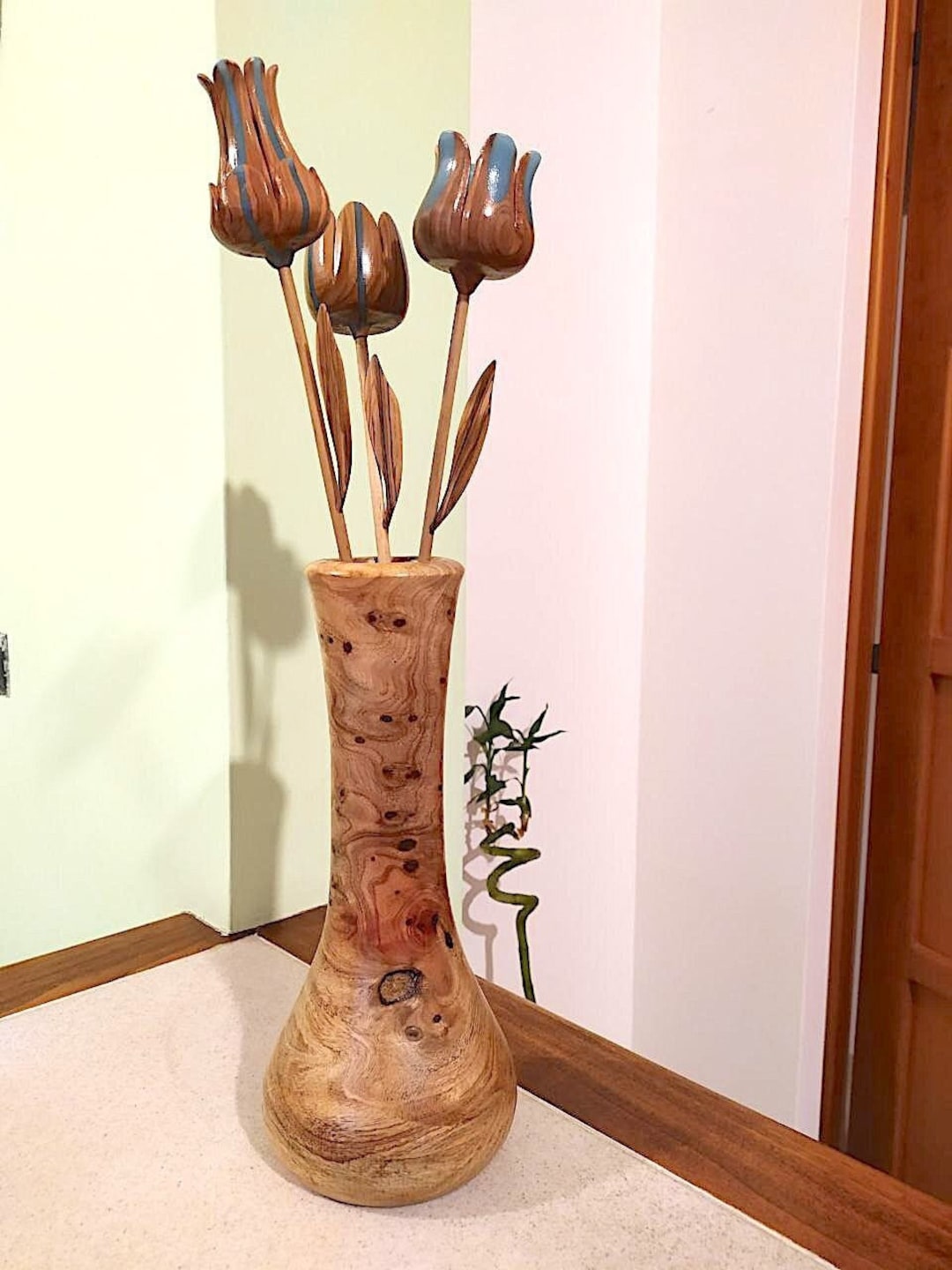 Handmade Vase - Wooden Vase - Carved Wood - Home Décor Vase - Rustic ...