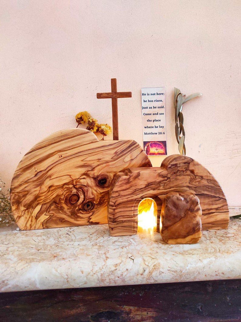 Wooden Easter Resurrection Scene - Wooden Empty Tomb - Easter Nativity ...