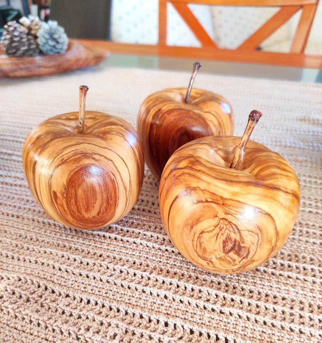 Wooden Apples - Olive Wood Turned Apples Natural Veins - Home Decor ...