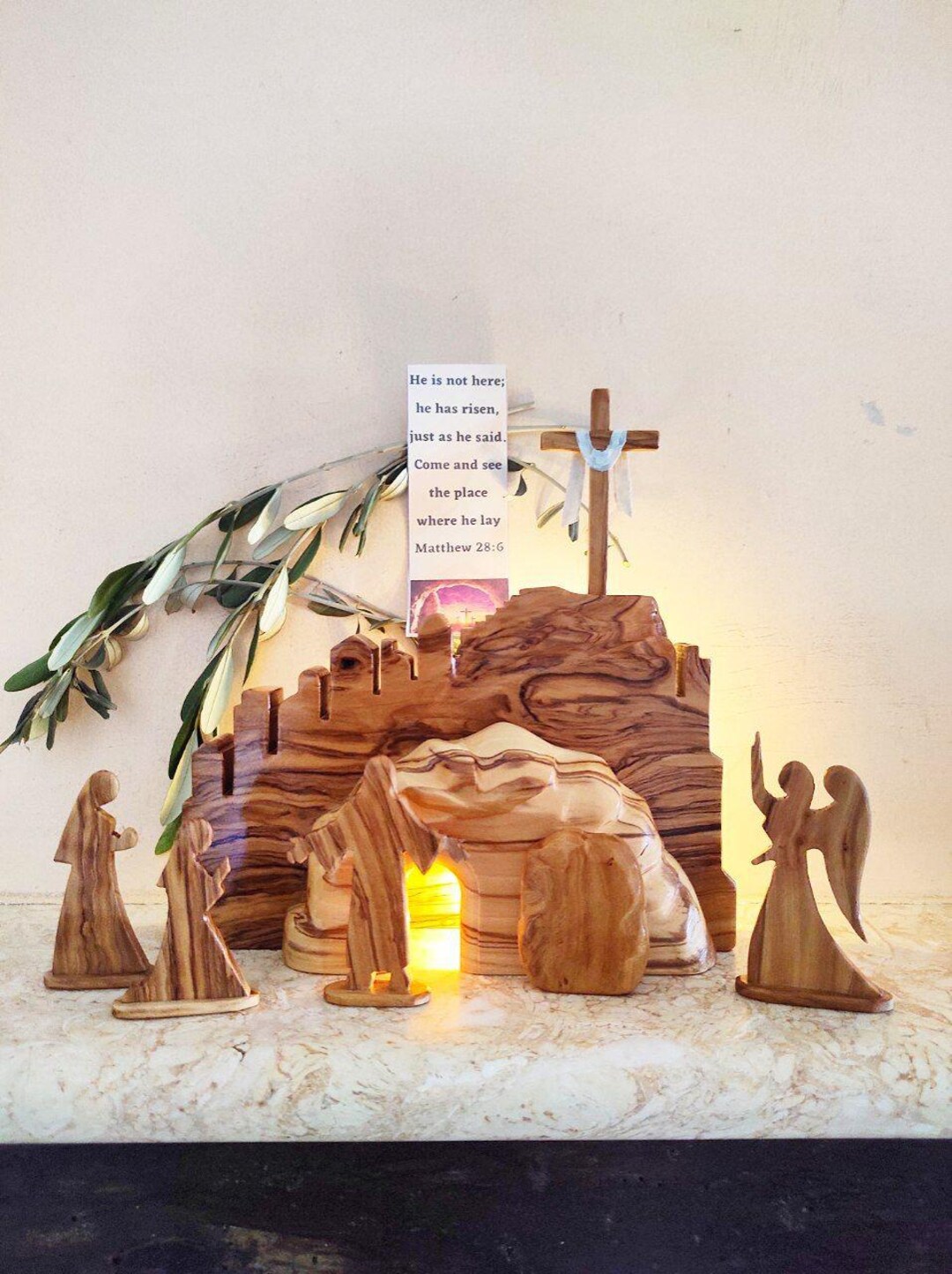Wooden Easter Resurrection Scene Led Wooden Empty Tomb Easter Nativity ...