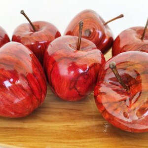 Large Red Apples in Olive Wood Wooden Fruit Wooden Carved Apples ...