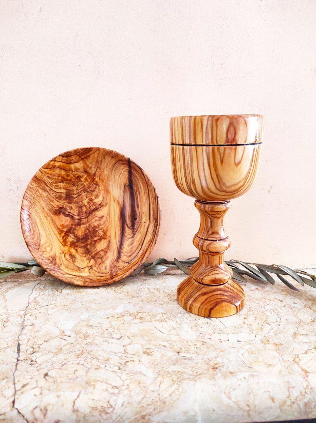 Olive Wood Set Chalice and Bowl - Olive Wood Chalice and Paten Handmade ...