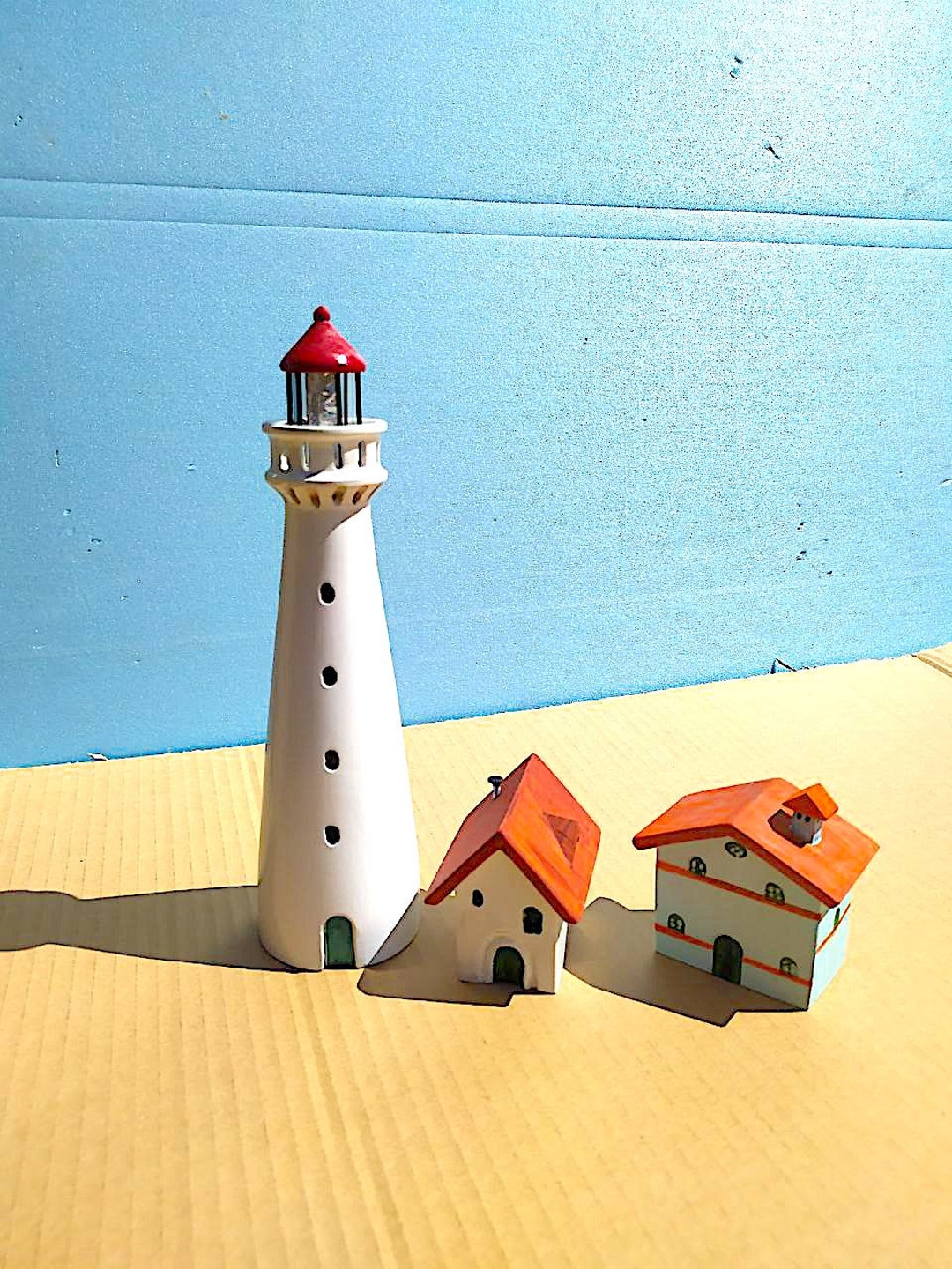 Wooden Lighthouse and Little House - Sea Landscape - Beach House Decor ...