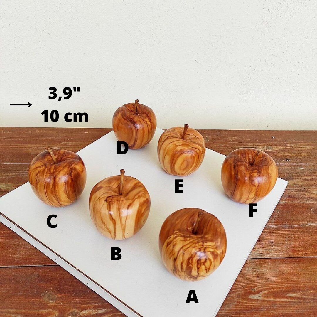 Red Apples in Olive Wood - Wooden Apples - Ornaments - Turned Wood ...