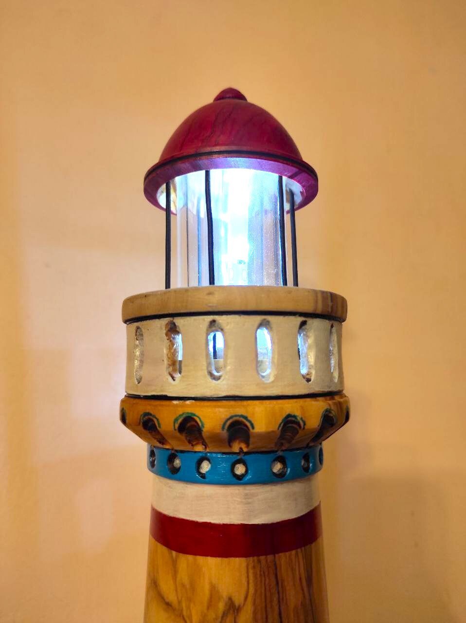 18.5 Lighthouse in Olive Wood and Led Light Decoration of House ...