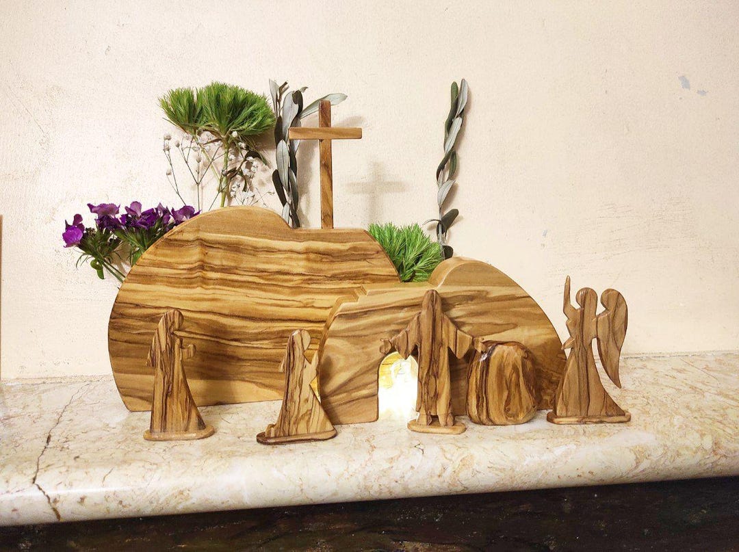Wooden Easter Resurrection Scene - Wooden Empty Tomb - Easter Nativity ...