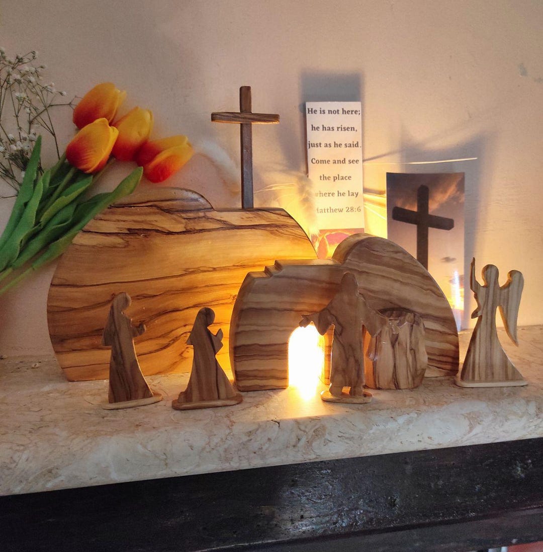 Wooden Easter Resurrection Scene - Wooden Empty Tomb - Easter Nativity ...