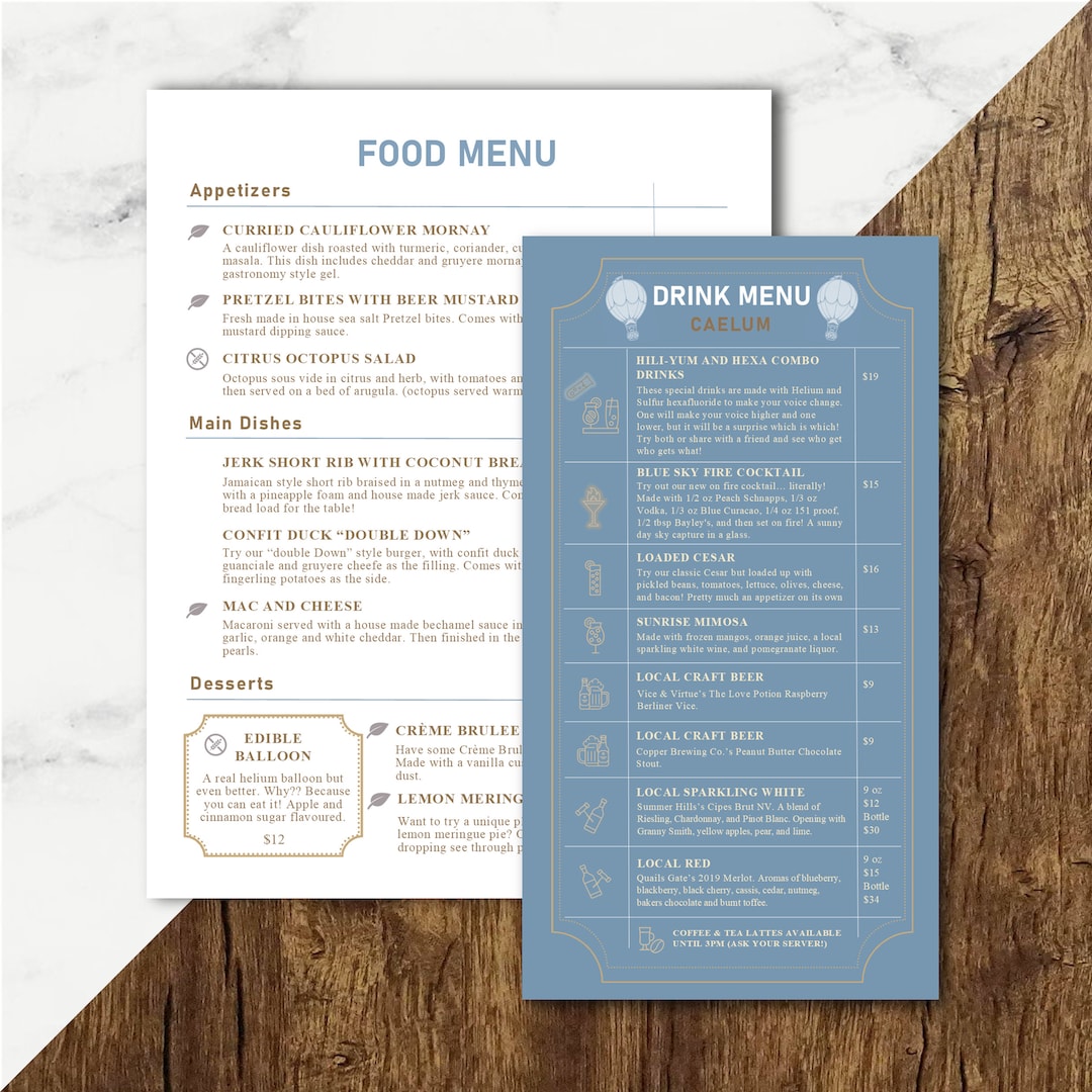 Food and Drink Menu Templates - Combo Pack - Etsy