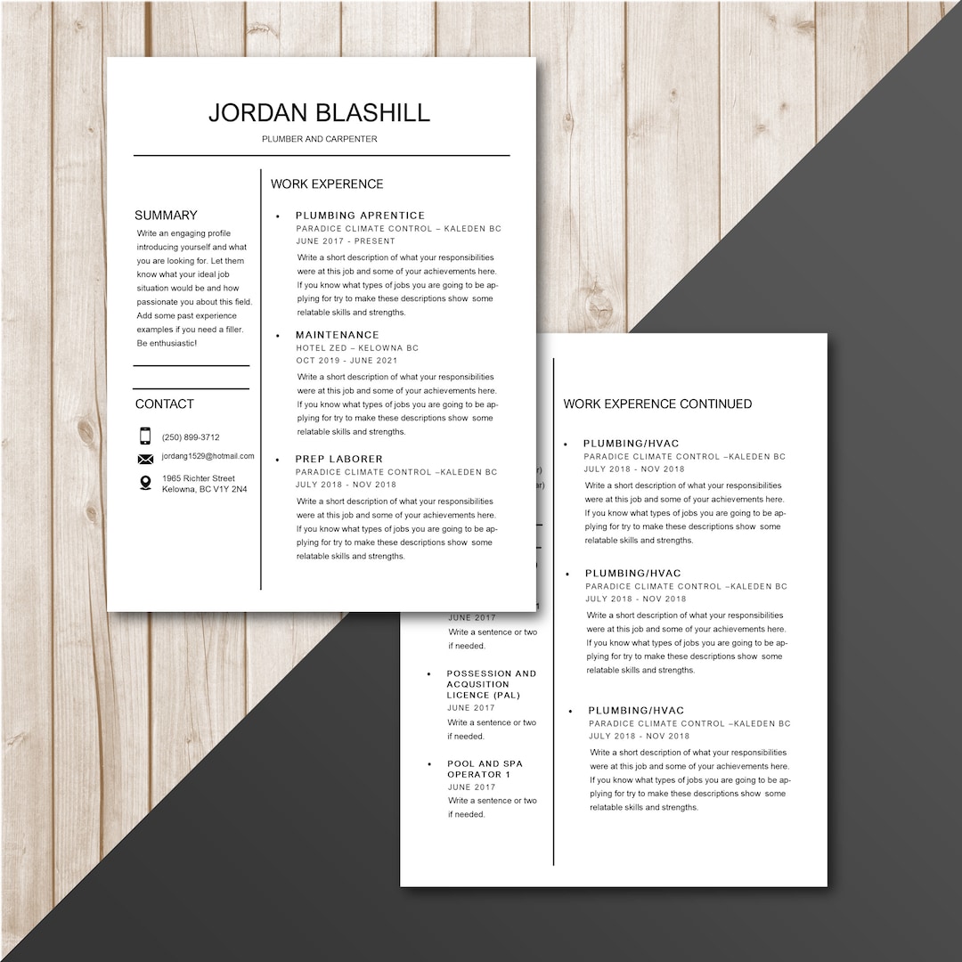 The Tradesman's Resume Template - Etsy
