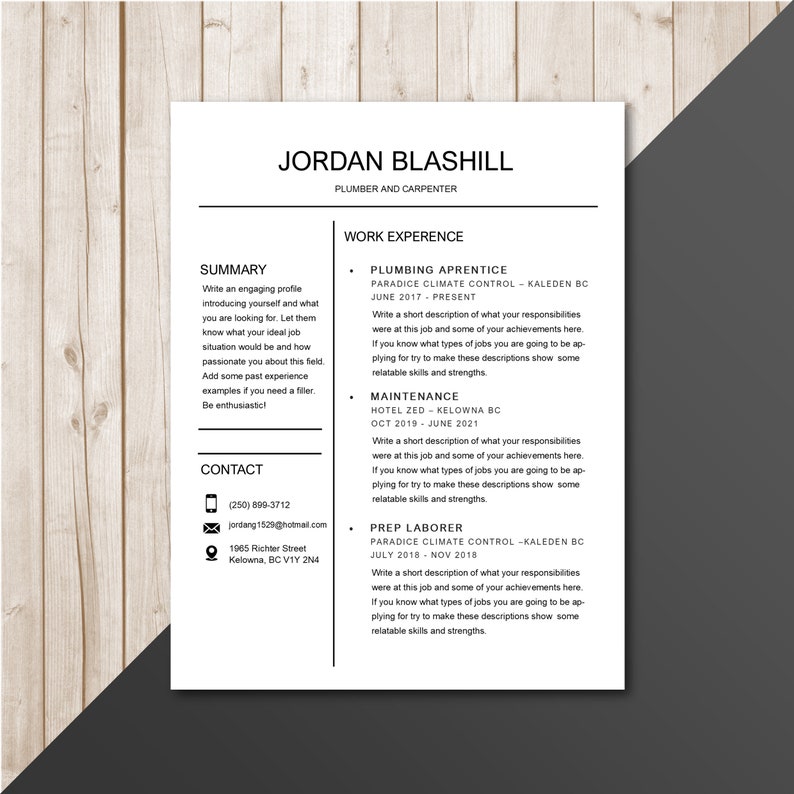 The Tradesman's Resume Template - Etsy
