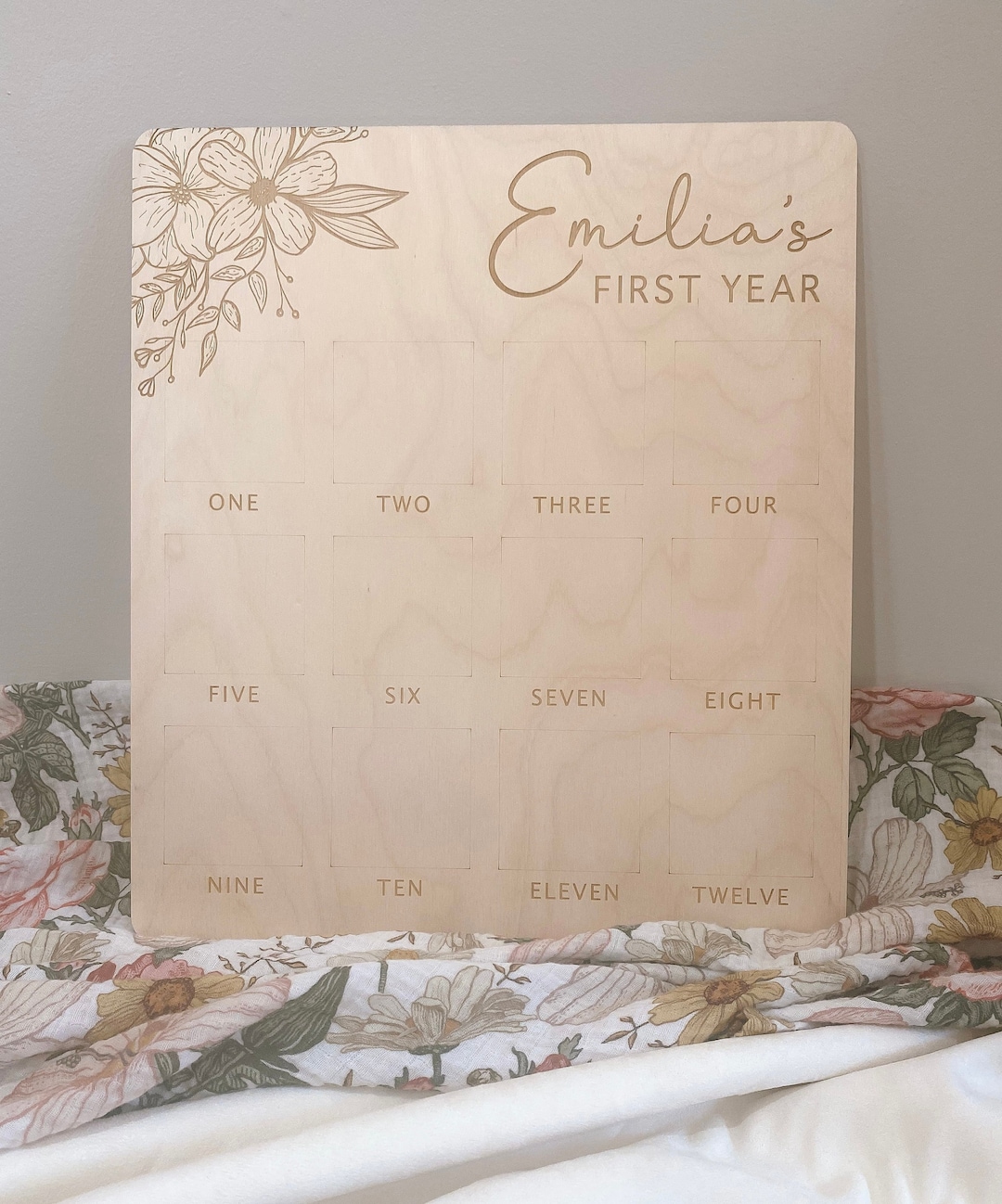 First Year Milestones Floral First Birthday Board 12 Month Picture ...