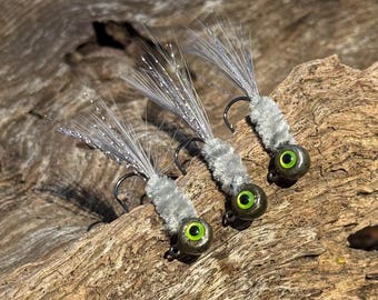 5 Pack Hand Tied Crappie Jigs Grey, Flash, 1/8 and 1/16 Ounce. Custom ...